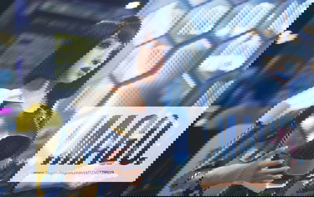 AI Humanoid Robot An intelligent bionic beauty robot is performing and interacting with citizens to