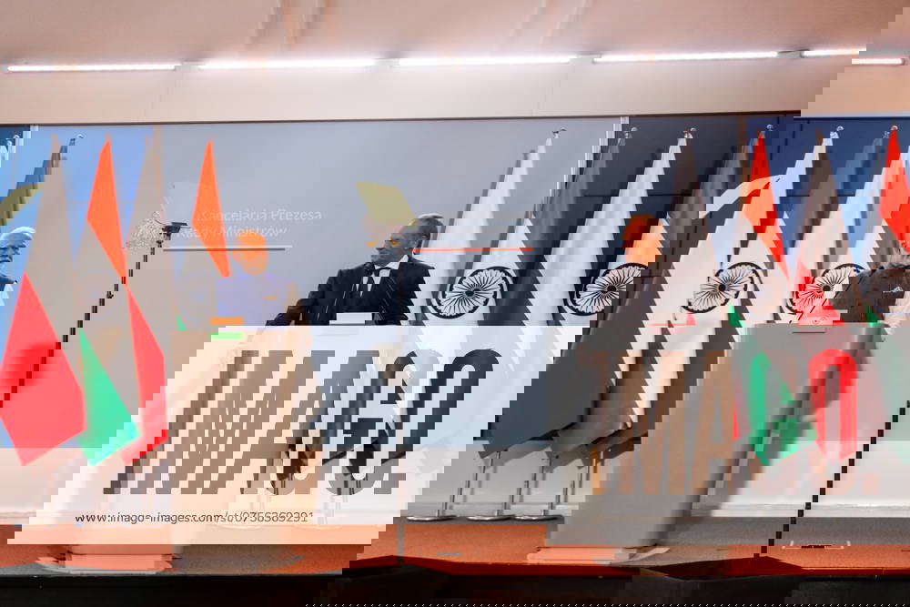 Nerendra Modi in Warsaw, Poland - 22 Aug 2024 Prime Minister of Poland, Donald Tusk gives a