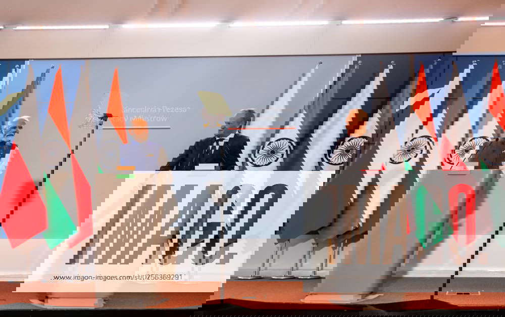 Nerendra Modi in Warsaw, Poland - 22 Aug 2024 Prime Minister of Poland, Donald Tusk gives a