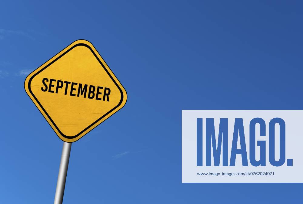 September, yellow sign with blue