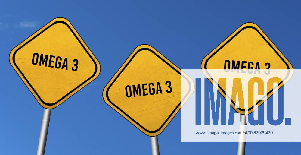 Omega 3, yellow signs with blue