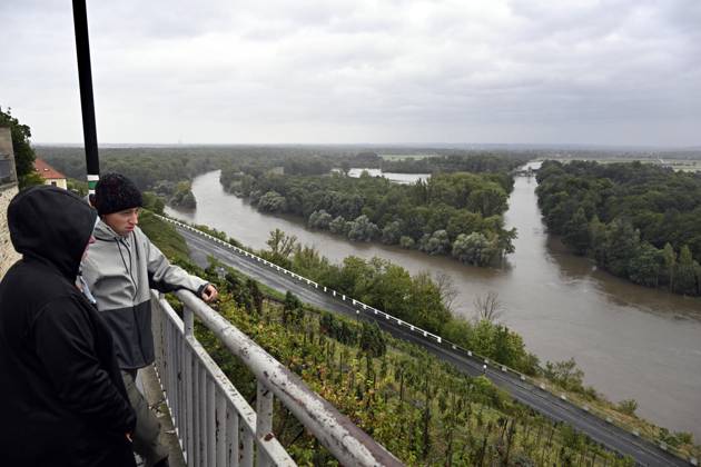 Confluence of flooded Elbe and Moldau Rivers during heavy rains in ...