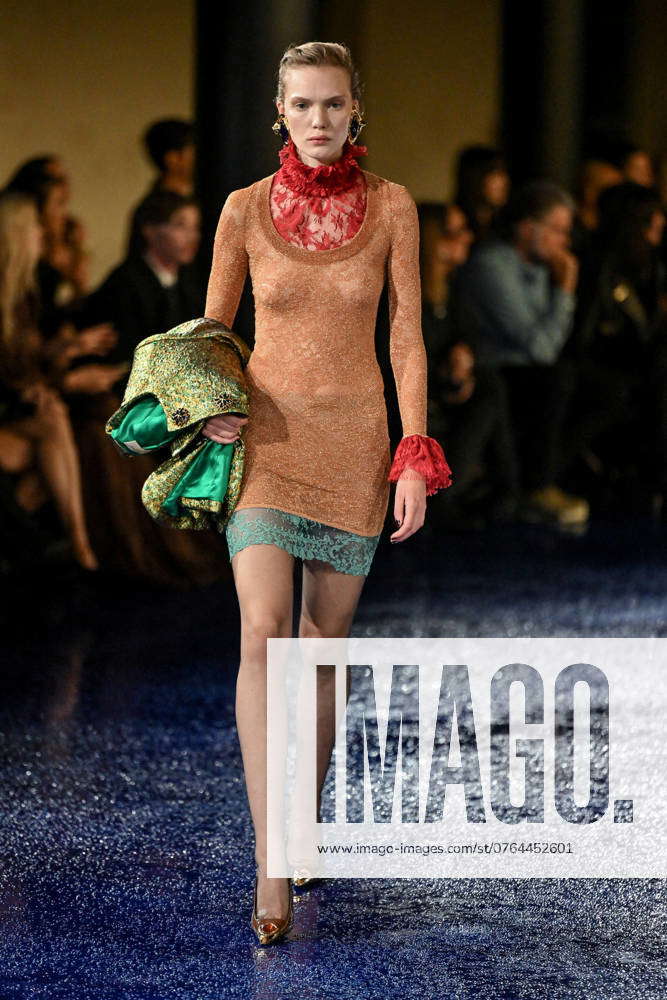 PFW Saint Laurent Show A model walks the runway at the Saint Laurent ...