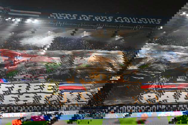 Free Palestine Banner At PSG v Atletico Madrid - Paris Paris Saint ...