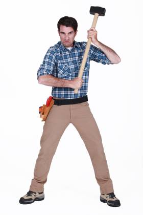 Furious craftsman holding a hammer, model released, 3419407, absurd ...