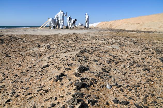 RUSSIA, ANAPA - FEBRUARY 8, 2025: Volunteers sift sand during an oil ...