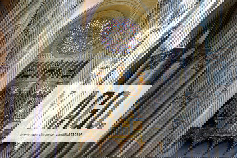 Interior the Cathédrale Notre Lady with Organ and Rose window in Amiens ...