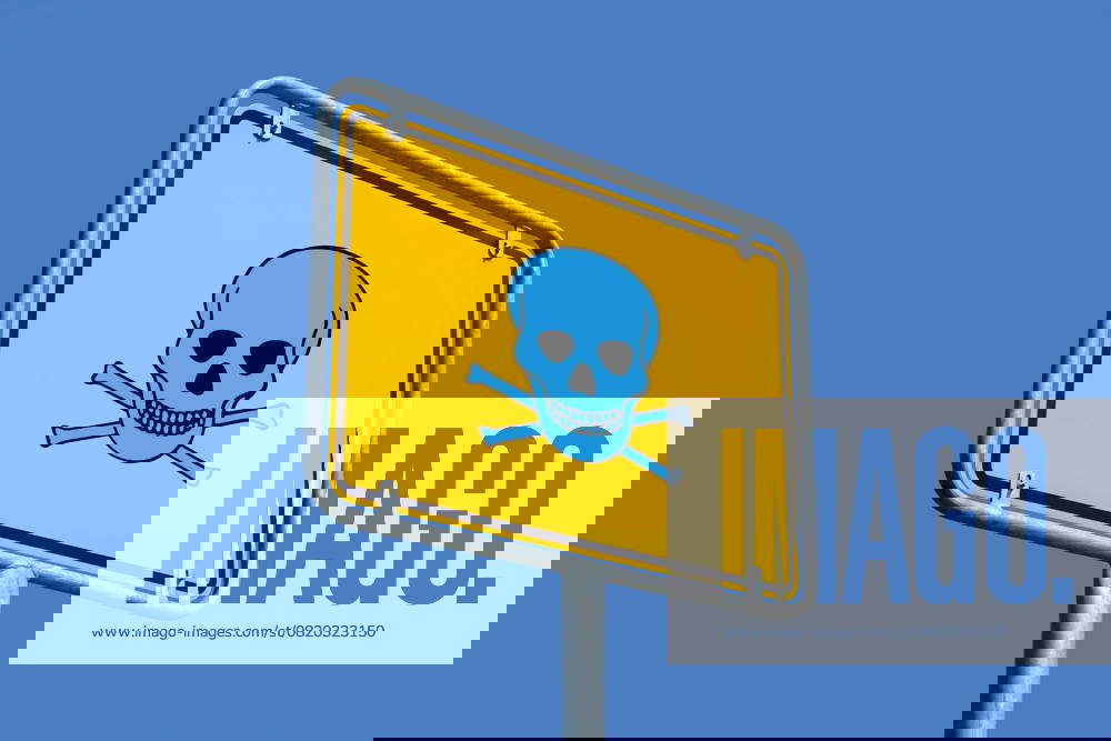 Town entrance sign with skull Photomontage Town entrance sign with ...