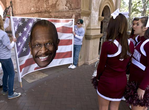 Jan. 20, 2012 - Charleston, SC, USA - A banner of Herman Cain is ...